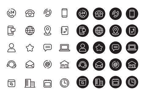 Set Of Contact And Communication Icons With Linear And Black Designs