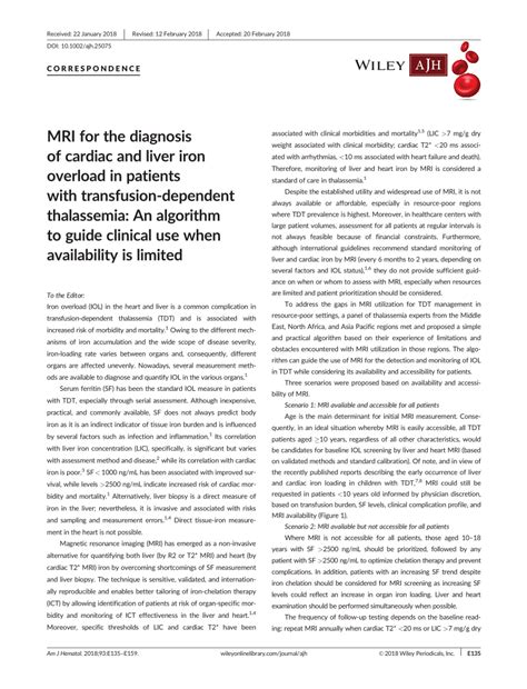 Pdf Mri For The Diagnosis Of Cardiac And Liver Iron Overload In