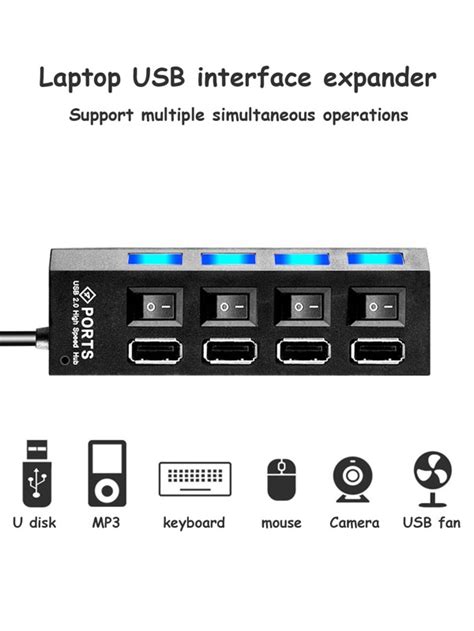 1pc 4 Ports LED USB Hub Splitter With Individual Switch USB 2 0 Adapter Hub Multi Port Socket