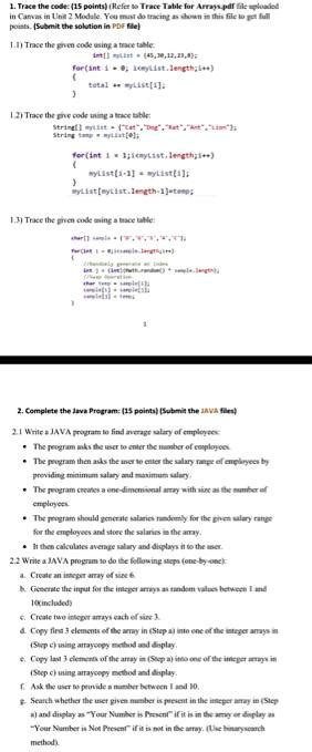solved texts 1 trace the code 15 points refer to trace table for arrays pdf file uploaded