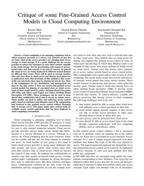 Pdf Critique Of Some Fine Grained Access Control Models In Cloud