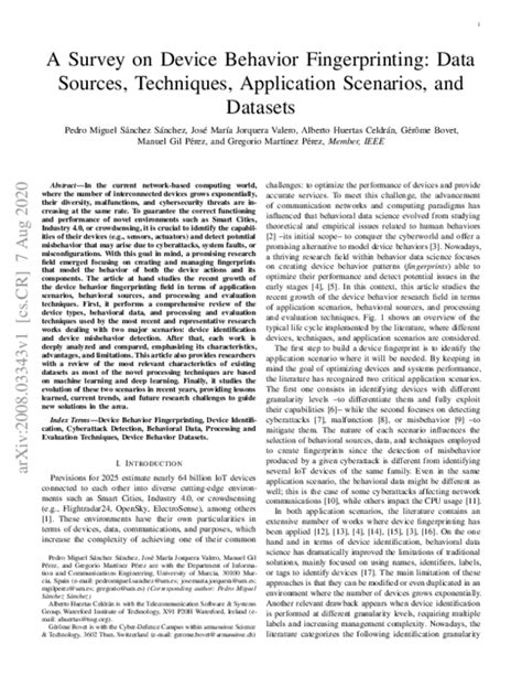 Pdf A Survey On Device Behavior Fingerprinting Data Sources Techniques Application