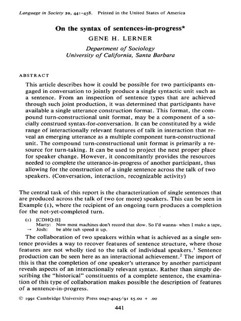 Lernerg1991o The Synax Of Sentence In Progress Pdf Syntax