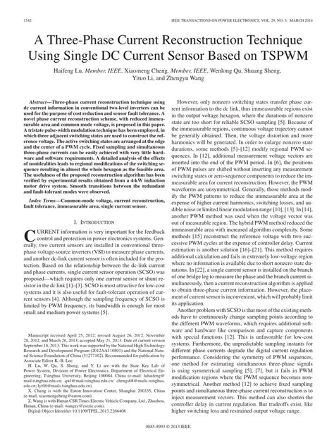 Pdf A Three Phase Current Reconstruction Technique Using Single Dc Current Sensor Based On Tspwm