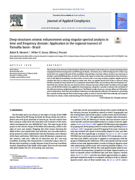 Pdf Deep Structures Seismic Enhancement Using Singular Spectral