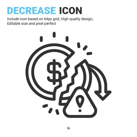 Decrease Icon Vector With Outline Style Isolated On White Background