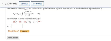 Solved The Indicated Function Y1x ﻿is A Solution Of The