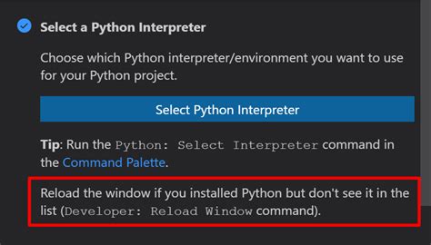Add Tip To Reload Window If User Has Attempted To Install Python In The Interpreter Quickpick