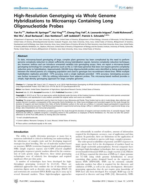 Pdf High Resolution Genotyping Via Whole Genome Hybridizations To