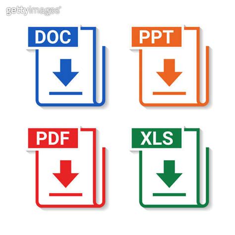 set of file type format and extension of documents pdf doc ppt and
