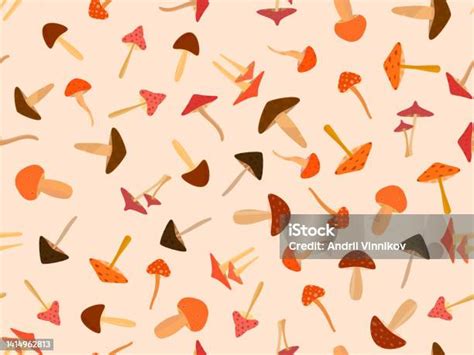 버섯 이음새가 없는 무늬 다양한 버섯 식용 및 두꺼비 유독 한 버섯과 환각 성 파리 아가릭 배너 및 판촉 품목을위한 디자인 벡터