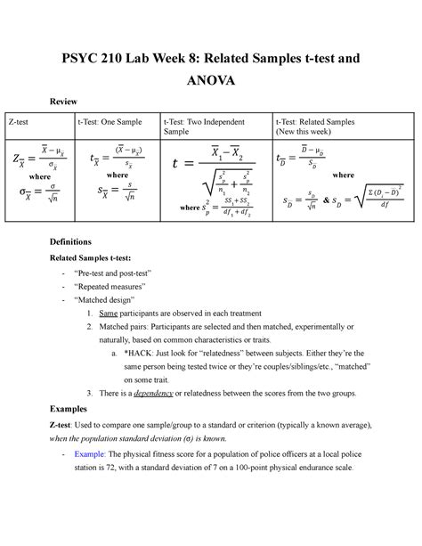 Lab Week 8 Lab Notes 8th Lab Psyc 210 Lab Week 8 Related Samples T Test And Anova Review