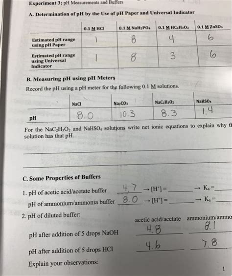 Solved Experiment 3 PH Measurements And Buffers A Chegg Com