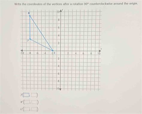write the coordinates of the vertices after a rotation 90