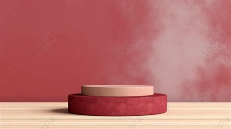 자연스럽고 미니멀한 배경을 갖춘 나무 원통형 연단에 있는 멋진 마룬 레드 3d 제품 디스플레이 연단 배경 제품 디스플레이 배경 멋진 자연 배경 이미지 Hd 연단