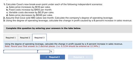 Solved Calculate Cove S New Break Even Point Under Each Chegg
