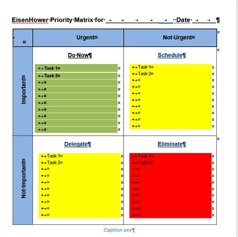 Eisenhower Urgent Important Matrix Excel Management And Word Templates