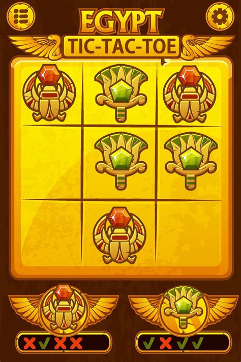 Tic Tac Toe Ui In Egyptian Themed Egyptian Icons Scarab And Lotus Board Logic Game For Your