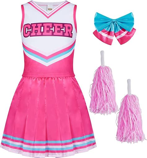 Spooktacular Creations Girl Pink Cheerleader Costume Halloween Cute Cheer Uniform Outfit With