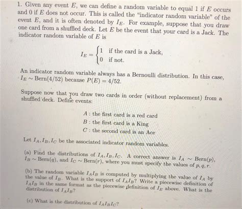 solved 1 given any event e we can define a random variable