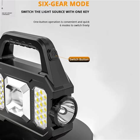 500lm Usb 충전식 손전등 방수 6 기어 Cobled 토치 라이트 캠핑 하이킹을위한 휴대용 강력한 랜턴 태양 광 조명