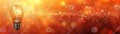 Bright Idea Concept Illuminated Lightbulb With Abstract Data Visualization On Orange Gradient