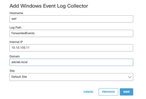 how to configure ad connector adc with event log collector cisco