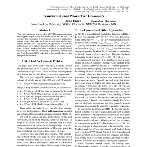 Transformational Priors Over Grammars Acl Anthology