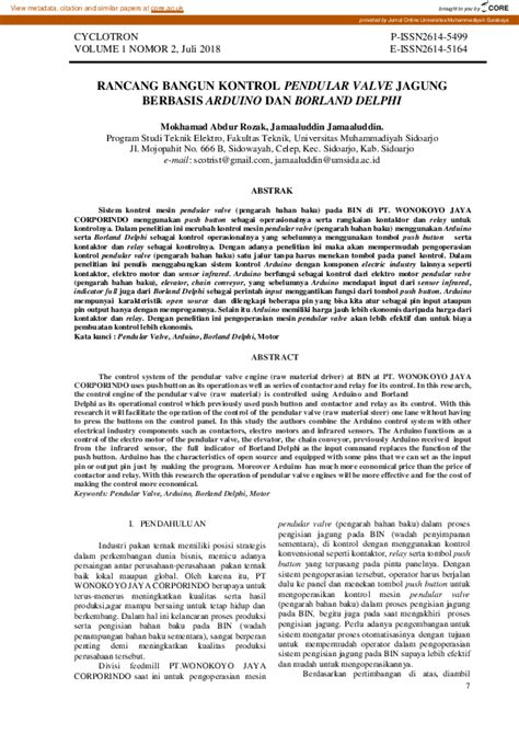 Pdf Rancang Bangun Kontrol Pendular Valve Jagung Berbasis Arduino Dan Borland Delphi