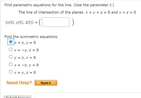 Solved Find Parametric Equations For The Line Use The