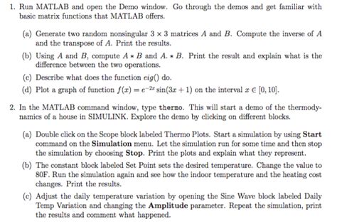 Solved Run Matlab And Open The Demo Window Go Through The Chegg
