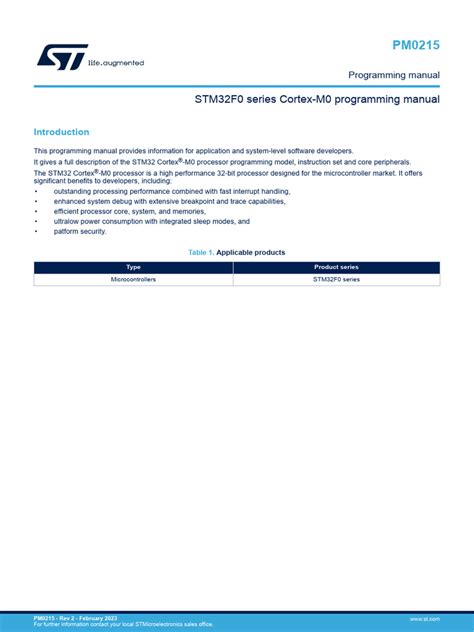 Dm00051352 Stm32f0xxx Cortex M0 Programming Manual Stmicroelectronics