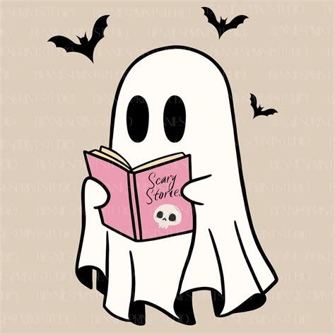 Cute Ghost Reading A Book Png Clip Arthalloween Pngbat Sublimation