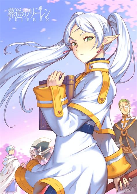 An Anime Character With Long White Hair And Blue Eyes Sitting On A