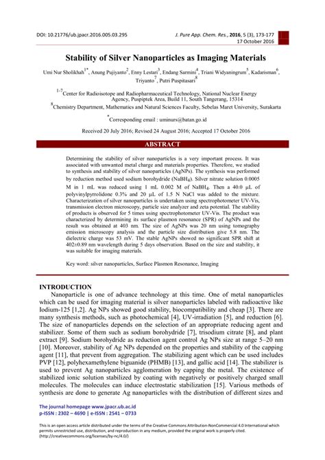 Pdf Stability Of Silver Nanoparticles As Imaging Materials