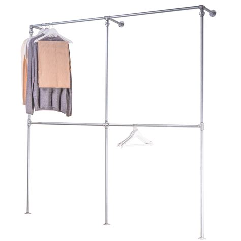 Four Square Full Height Clothing Rail Industrial Silver Pipe Style