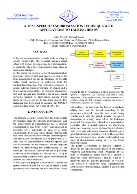 Pdf A Text Speech Synchronization Technique With Applications To Talking Heads