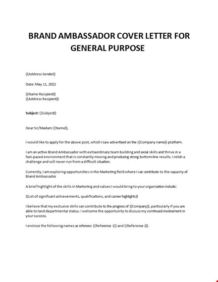 Brand Ambassador Cover Letter