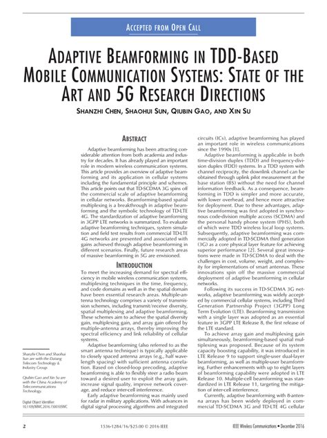 PDF Adaptive Beamforming In TDD Based Mobile Communication Systems State Of The Art And G