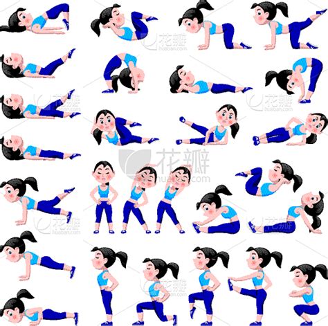 女孩 套装 卡通 蓝色 体操 平衡 白色人种 女人 锻炼 休闲
