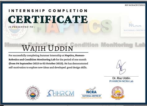 Wajih Uddin On Linkedin Certificate Internship Robotics Hapticslab Stem Python Solidworks