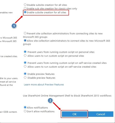 How To Enable Sitesubsite Creation For All Sharepoint Sites