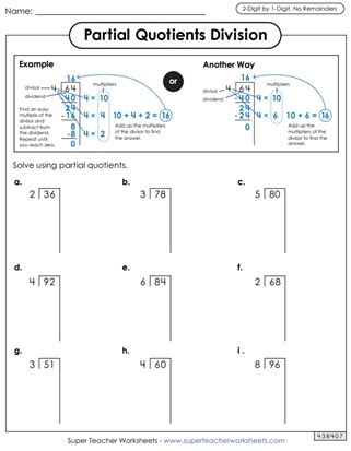Partial Quotients Division Worksheets Library