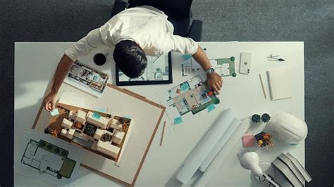 Premium Photo Top View Of Smart Business Man Using Tablet Planning House Design Alimentation