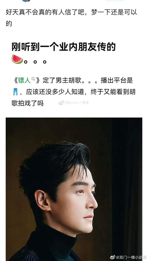 目前胡歌出演镖人男主呼声是最高的