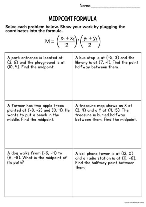 Midpoint And Distance Formula Word Problems Practice Worksheets