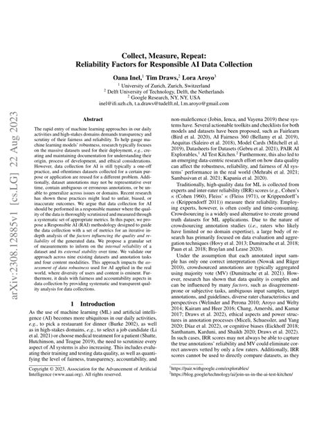 Pdf Collect Measure Repeat Reliability Factors For Responsible Ai Data Collection