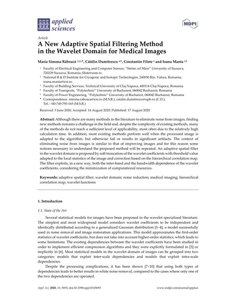 Pdf A New Adaptive Spatial Filtering Method In The Wavelet Domain For Medical Images