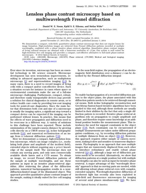 Pdf Lensless Phase Contrast Microscopy Based On Multiwavelength Fresnel Diffraction