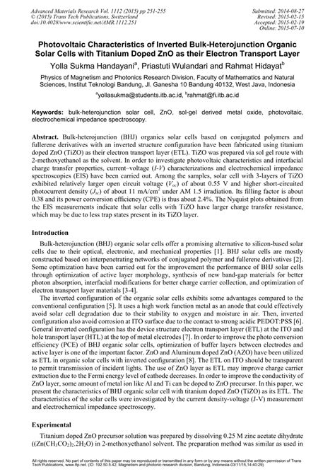Pdf Photovoltaic Characteristics Of Inverted Bulk Heterojunction Organic Solar Cells With